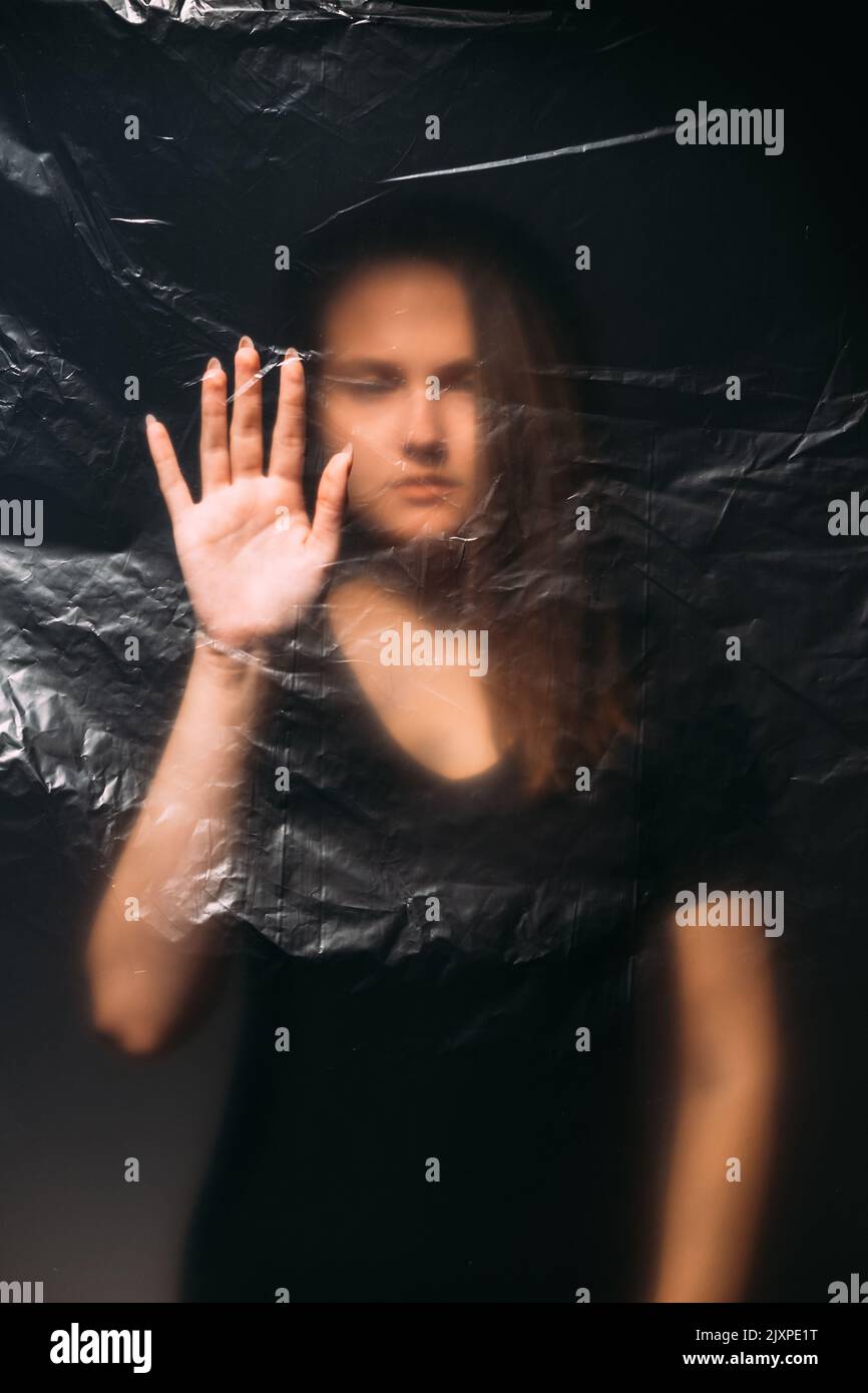 depressed woman defocused art portrait creased Stock Photo - Alamy