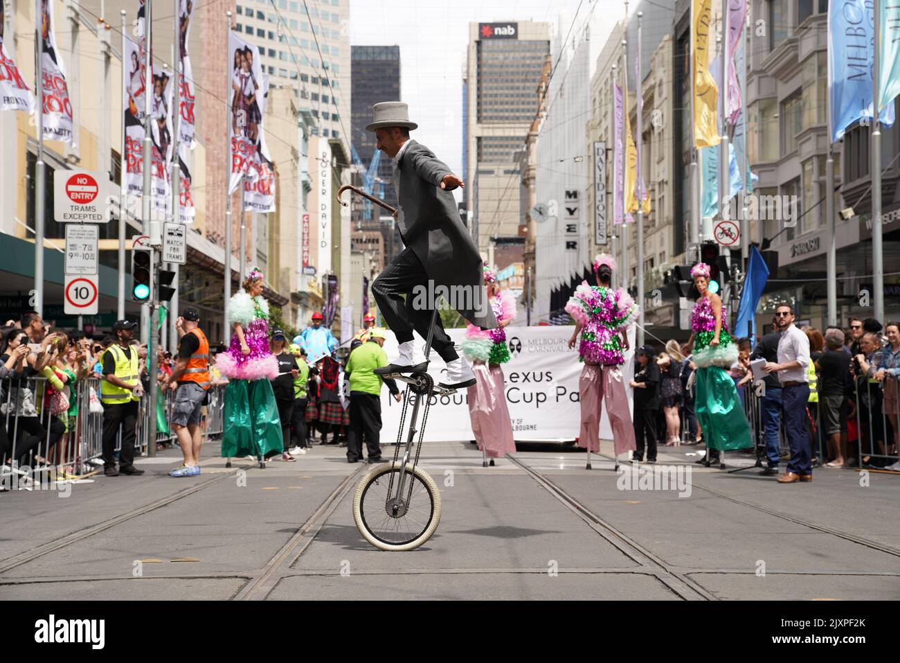 Parade participants are seen during the Melbourne Cup parade in ...