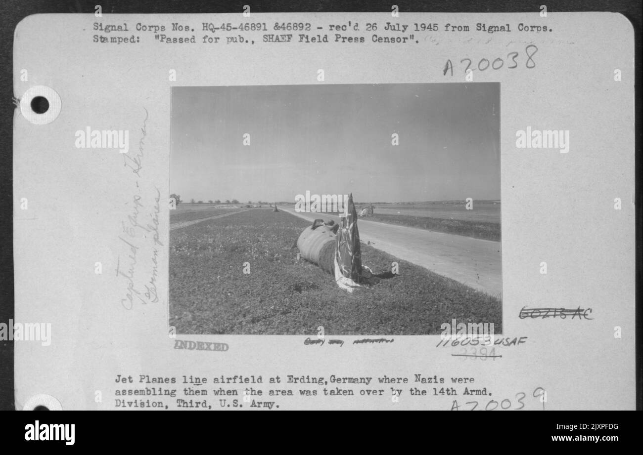 Jet Planes Line Airfield At Erding, Germany Where Nazis Were Assembling ...