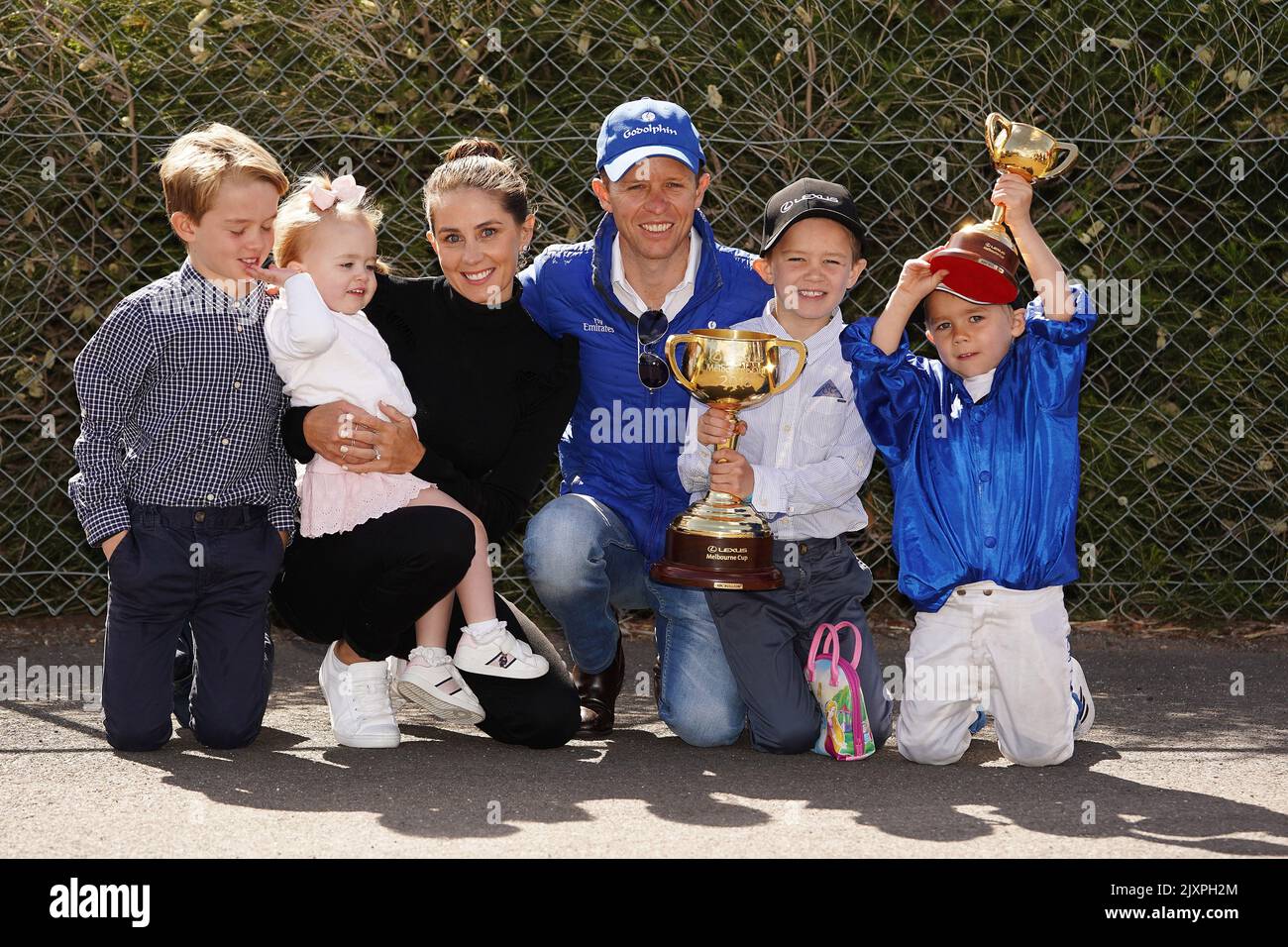 Melbourne Cup-winning jockey Kerrin McEvoy (centre) and his wife Cathy ...