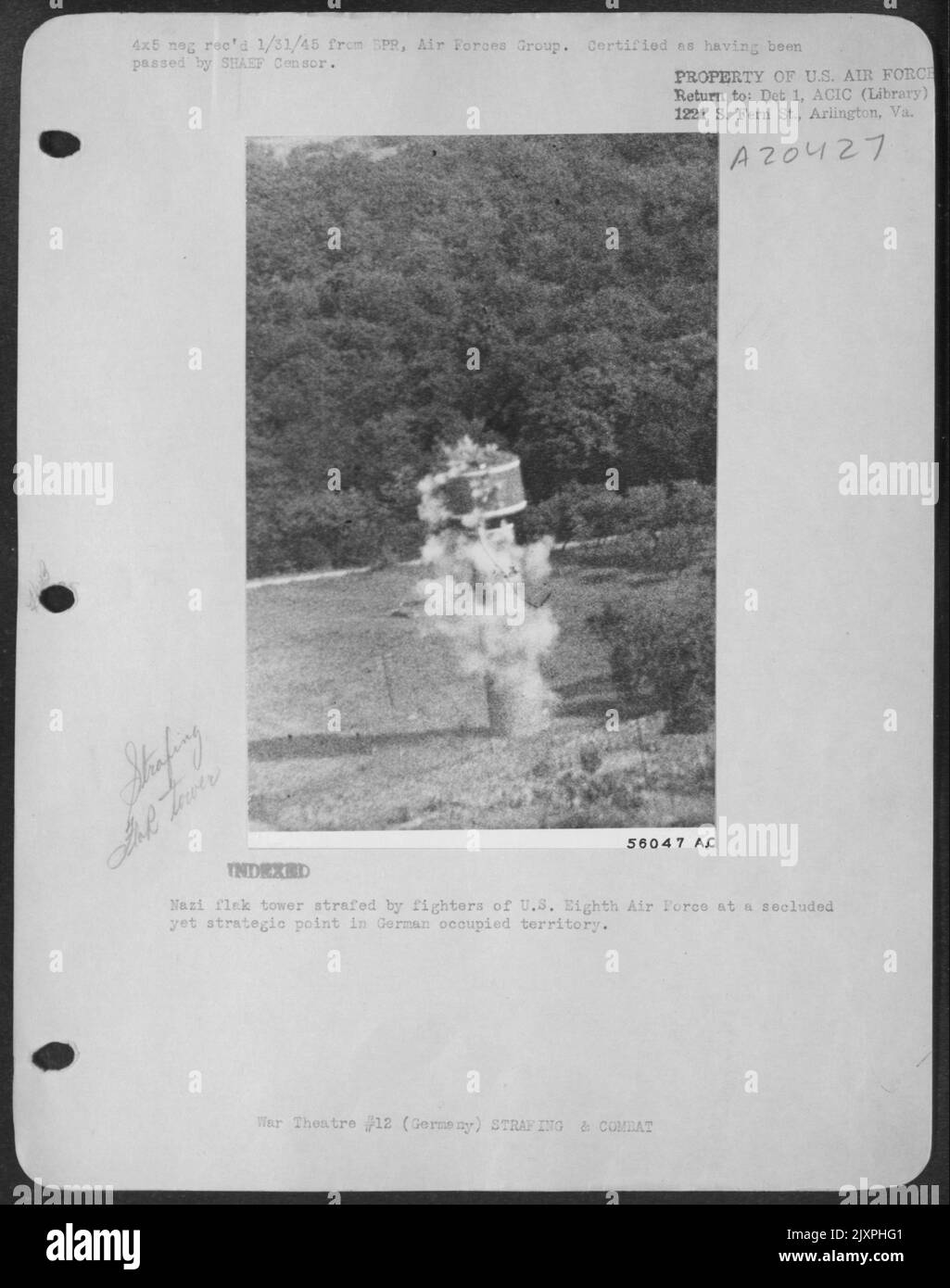 Nazi flak tower strafed by fighters of U.S. Eighth Air Force at a ...