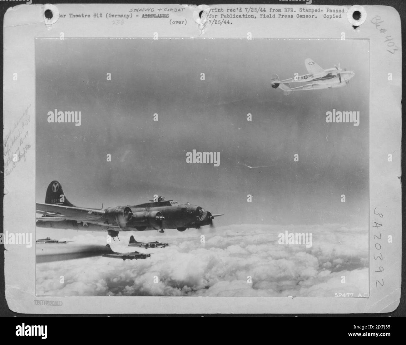 One of the Lockheed P-38 Lightnings that escorted these Boeing B-17 ...