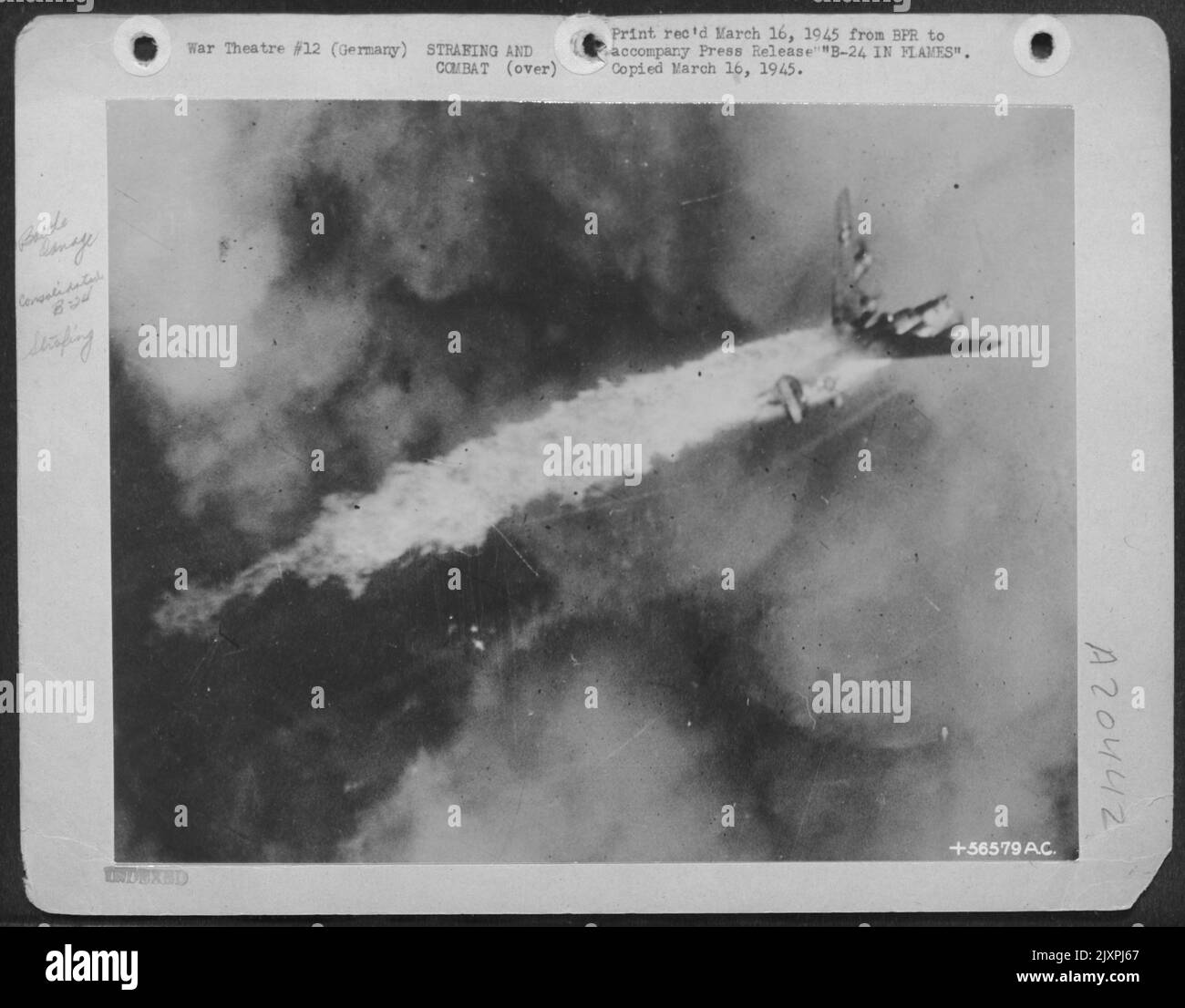 B-24 IN FLAMES-A B-24 Liberator of the U.S. Army 8th Air Force's 2nd ...
