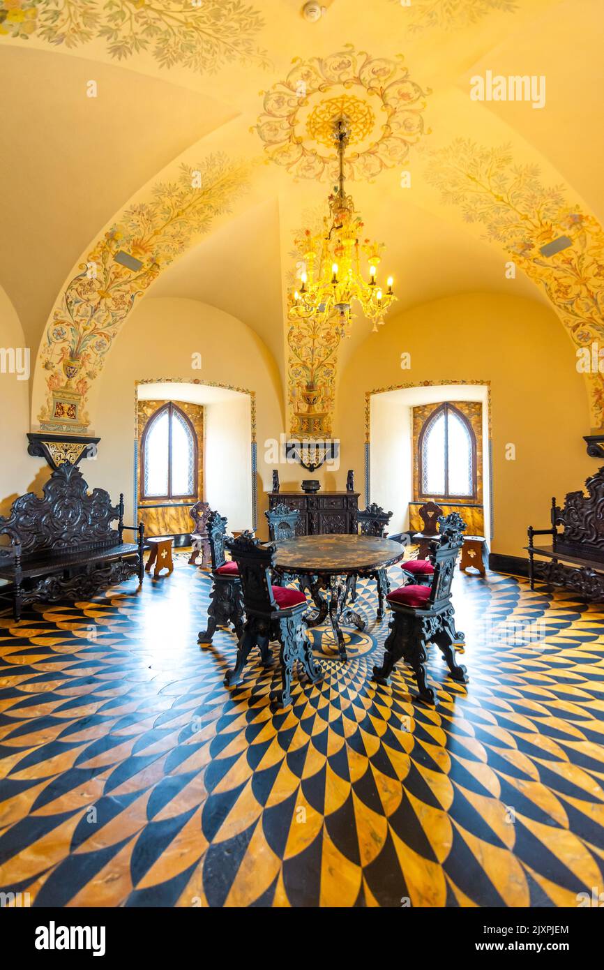 BOJNICE, SLOVAKIA - 25.08.2018: Bojnice medieval castle interior ...
