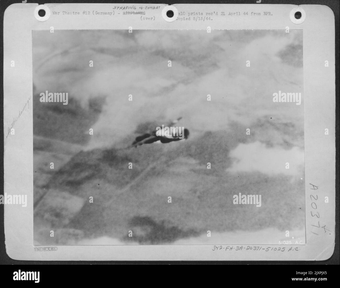 Burning Liberator Disintergrates in Air: A victim of a direct hit by ...