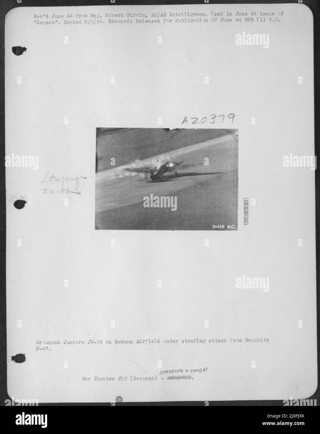 Grounded Junkers JU-88 on German Airfield under strafing attack from ...