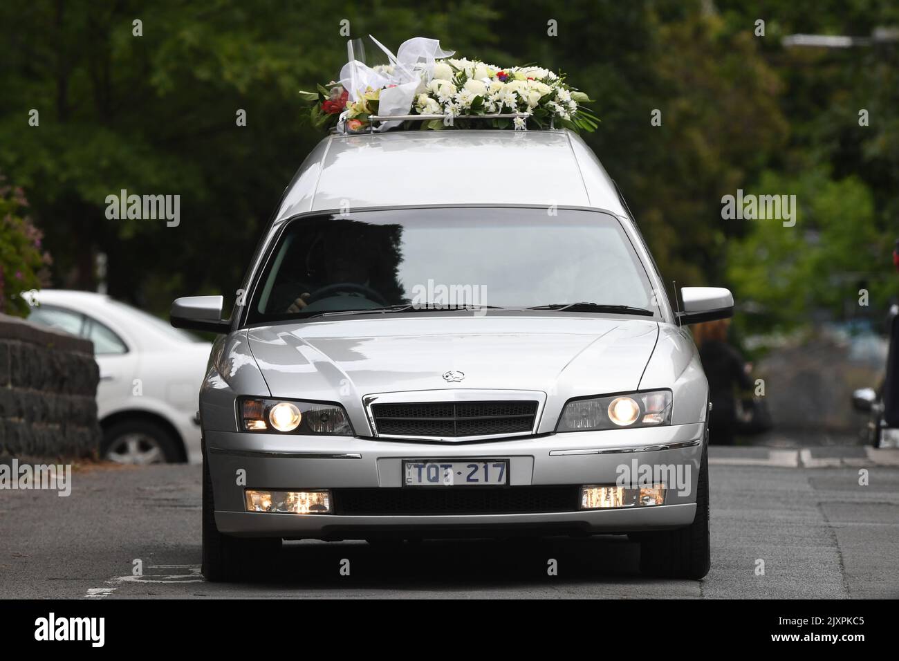 A hearse is seen after the funeral service for Justin Gatto outside the ...