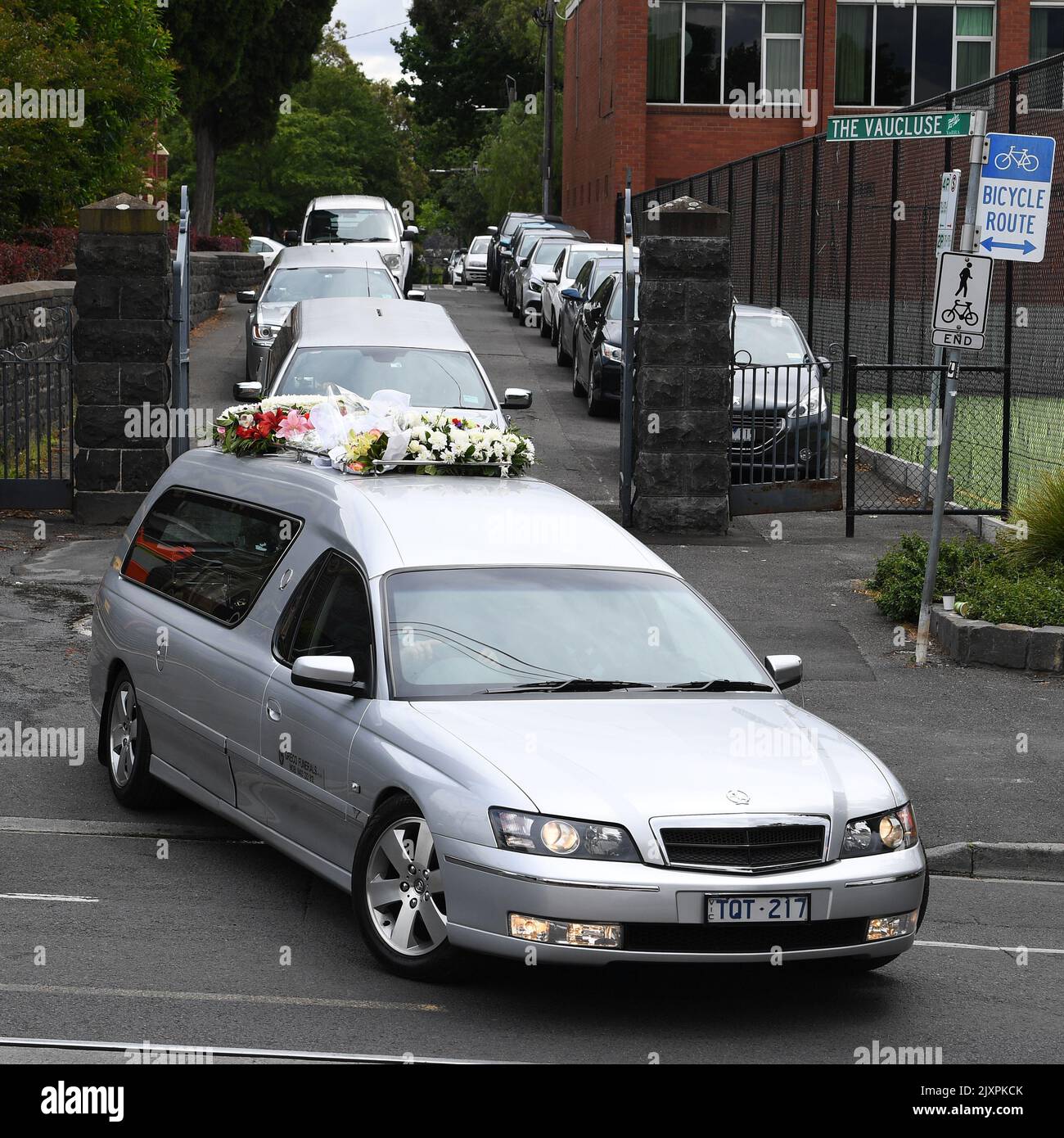 A hearse is seen after the funeral service for Justin Gatto outside the ...