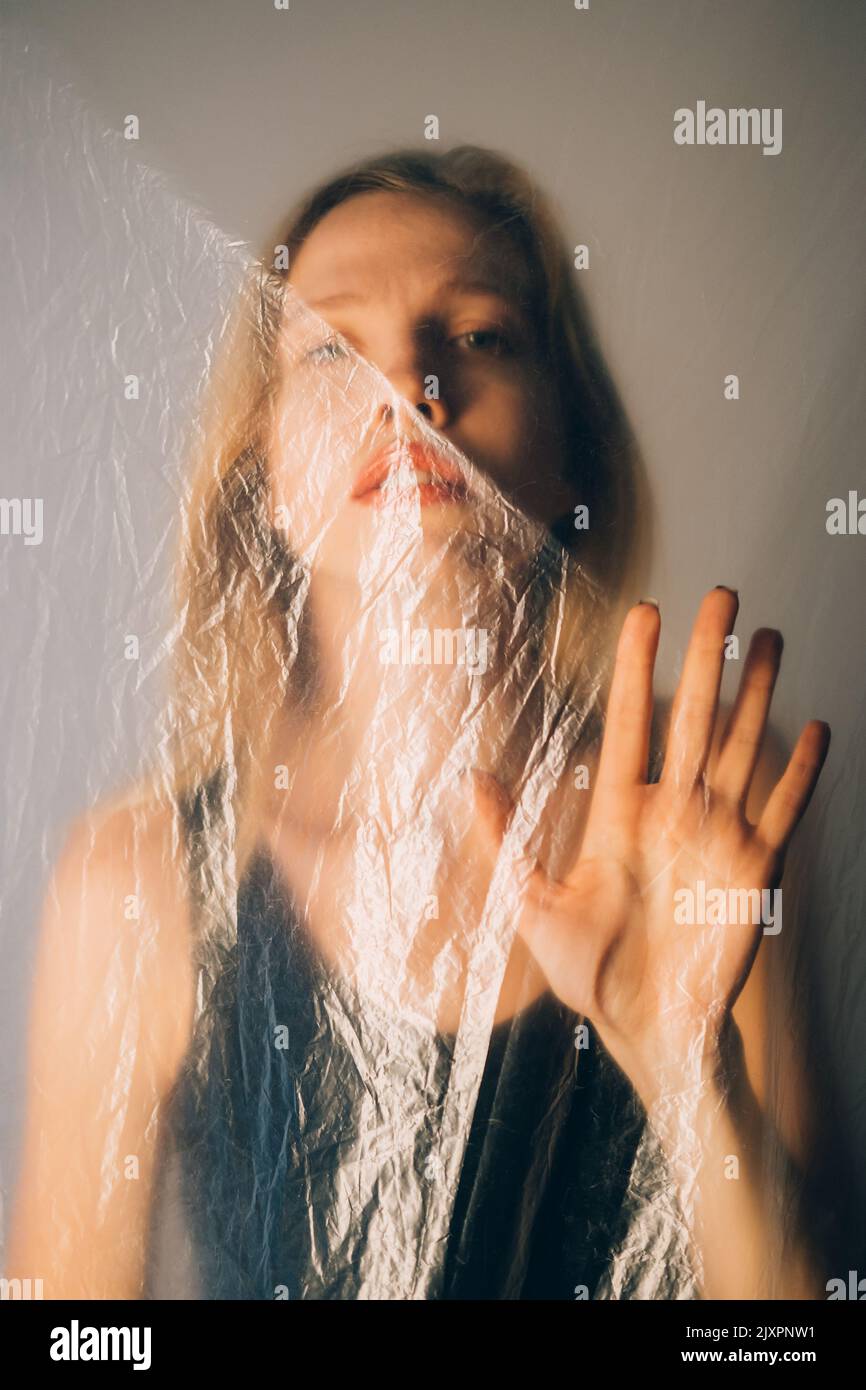 female protection defocused portrait polyethylene Stock Photo - Alamy