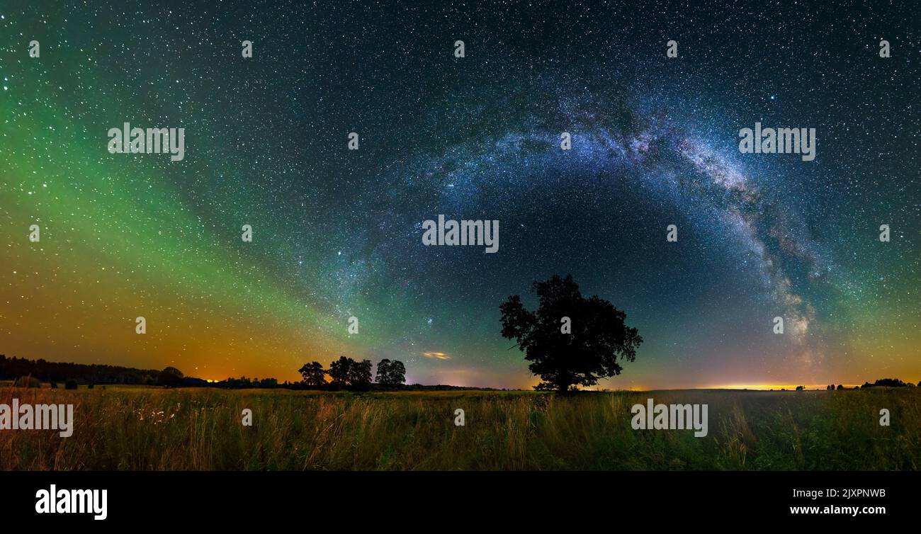 Panorama view of milky way in the night sky, deep starry sky with Milky ...