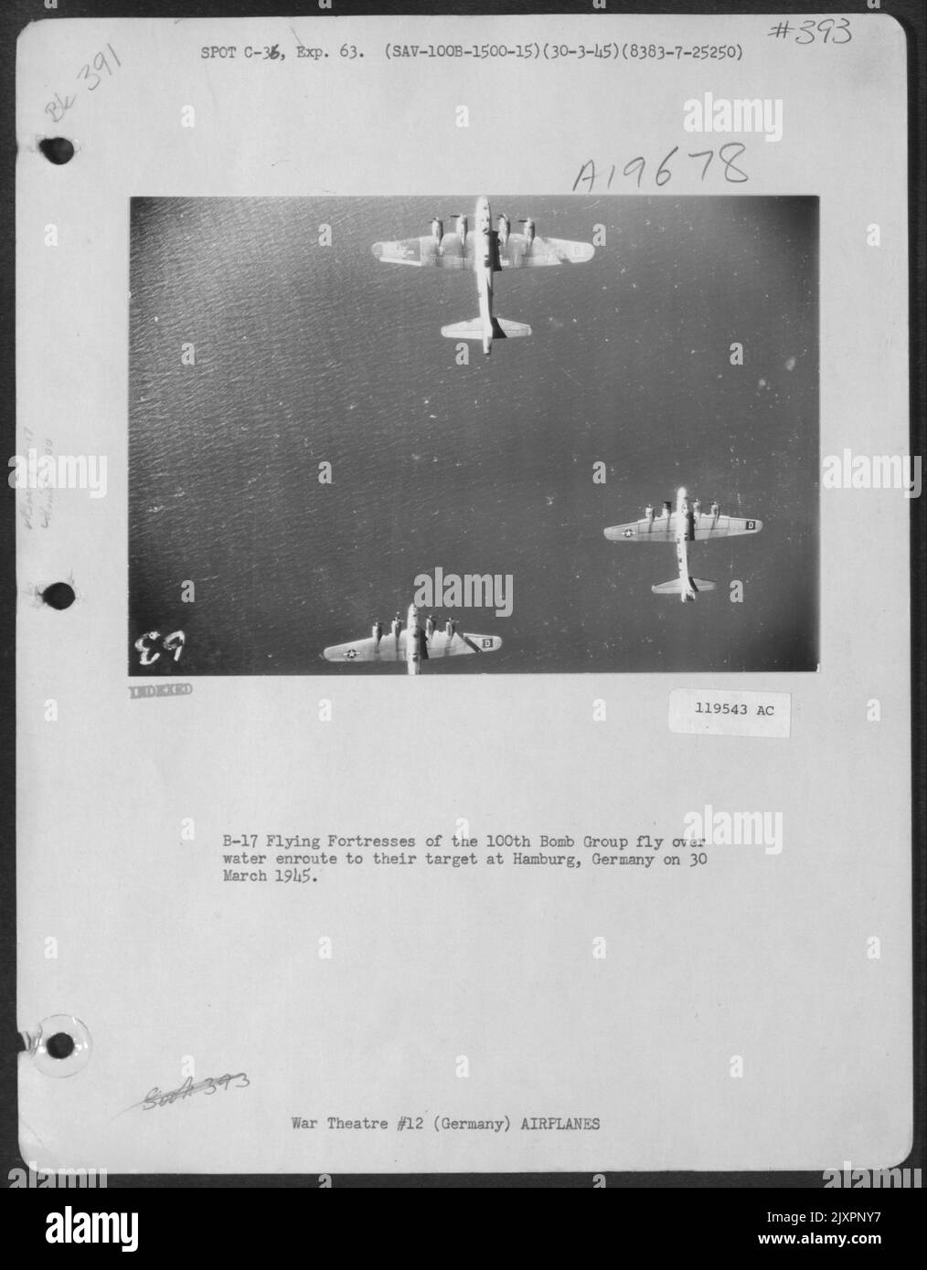 B-17 "Flying Fortresses" Of The 100Th Bomb Group Fly Over Water Enroute ...