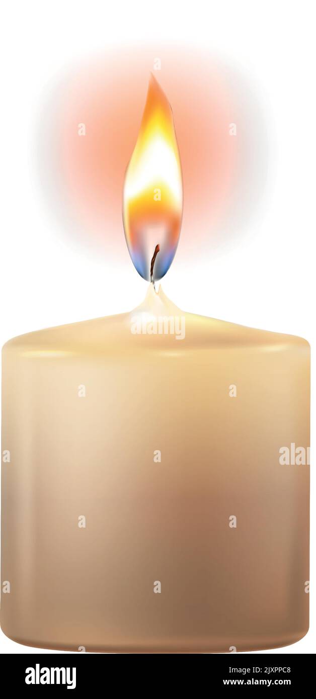 Realistic candlelight. Burning light. Lit candle with flame isolated on ...