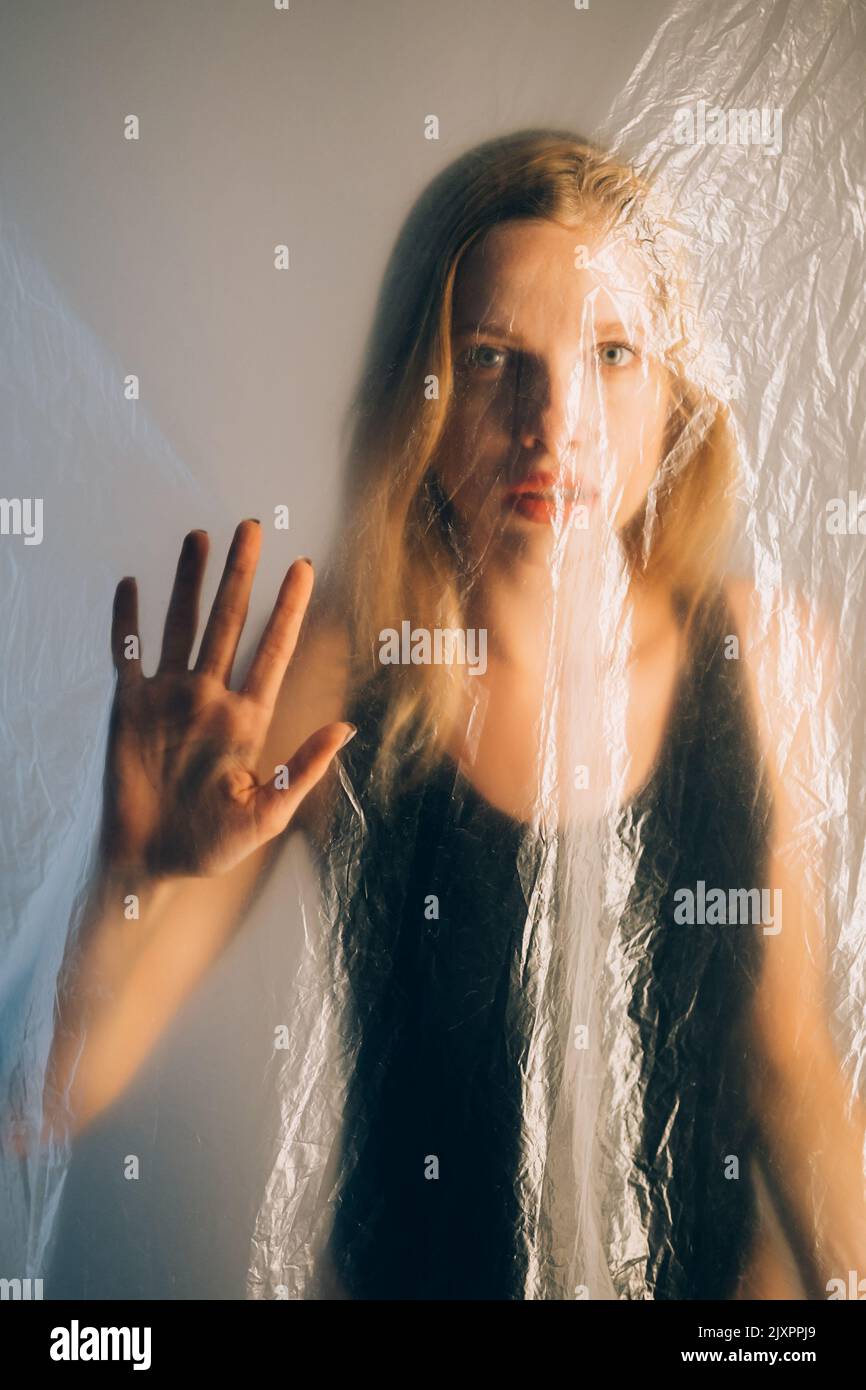 stop violence defocused portrait disturbed woman Stock Photo - Alamy