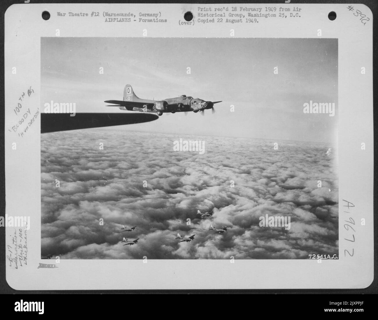 A Formation Of Boeing B-17 Flying Fortresses Of The 100Th Bomb Group ...