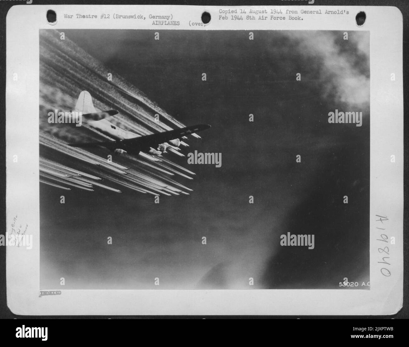 Boeing B-17 Flying Fortresses of the 95th Bomb Group leaving trails ...