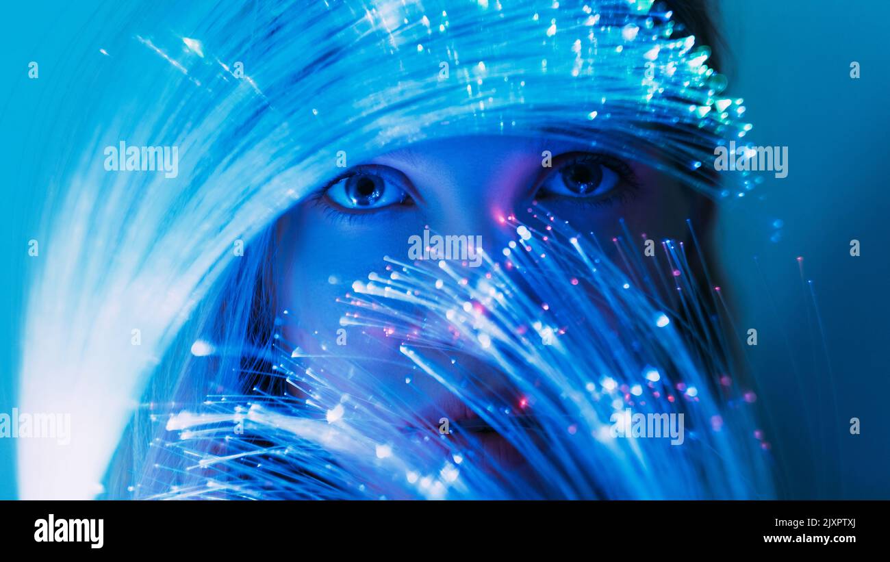 fantasy portrait inner world female face blue Stock Photo - Alamy
