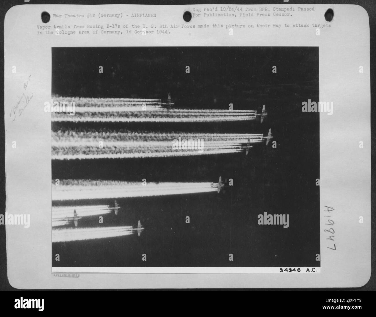 Vapor trails from Boeing B-17s of the U.S. 8th Air Force made this ...