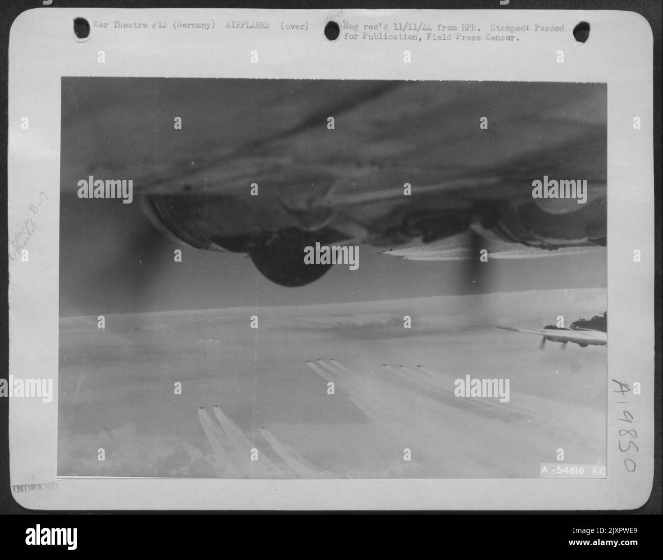 High over Germany, formations of Boeing B-17 Flying Fortresses leave ...