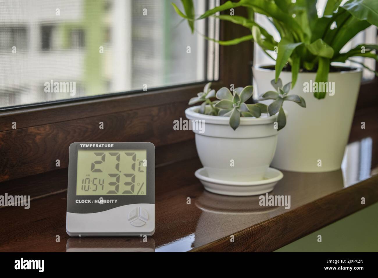 Thermometer hygrometer measuring the optimum temperature and humidity ...