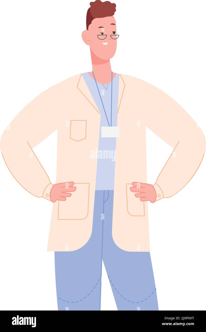 Doctor standing. Man in lab coat with crossed arms isolated on white ...