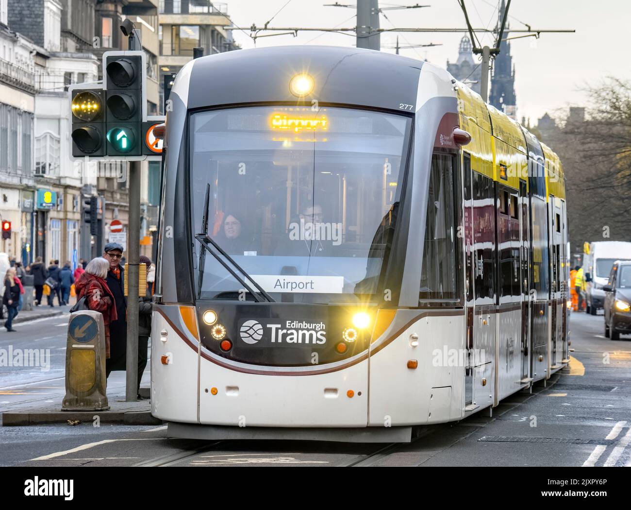Edinburgh Tram - 277 - makes its way westward along Princes Street ...