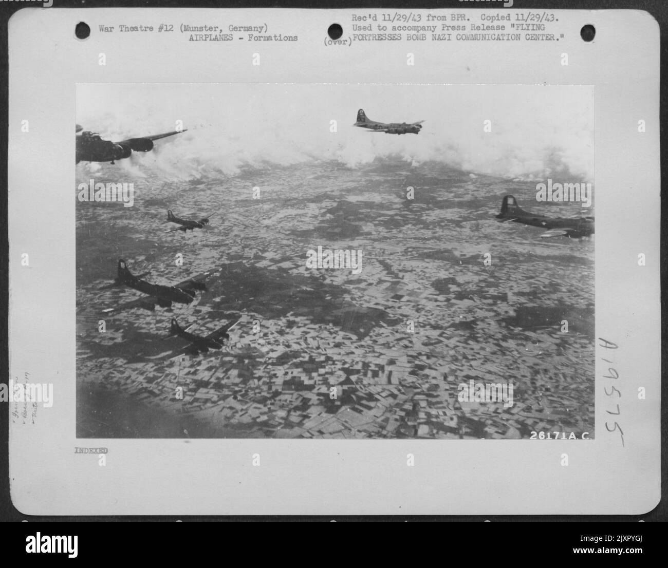 Formation of 94th Bomb Group Boeing B-17 "Flying Fortresses" en route ...
