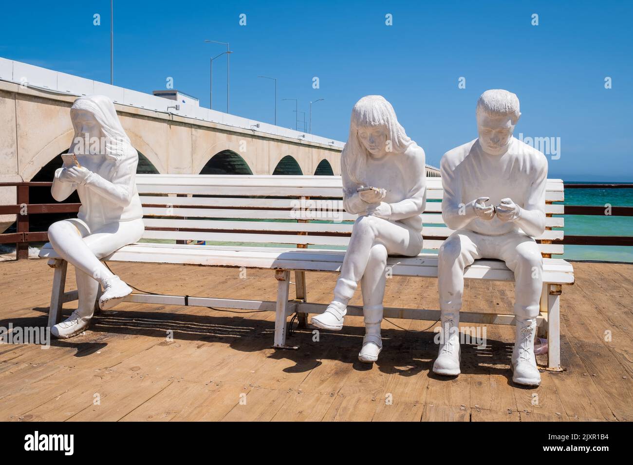 Famous statue next to the pier at Progreso, a popular beach town near ...
