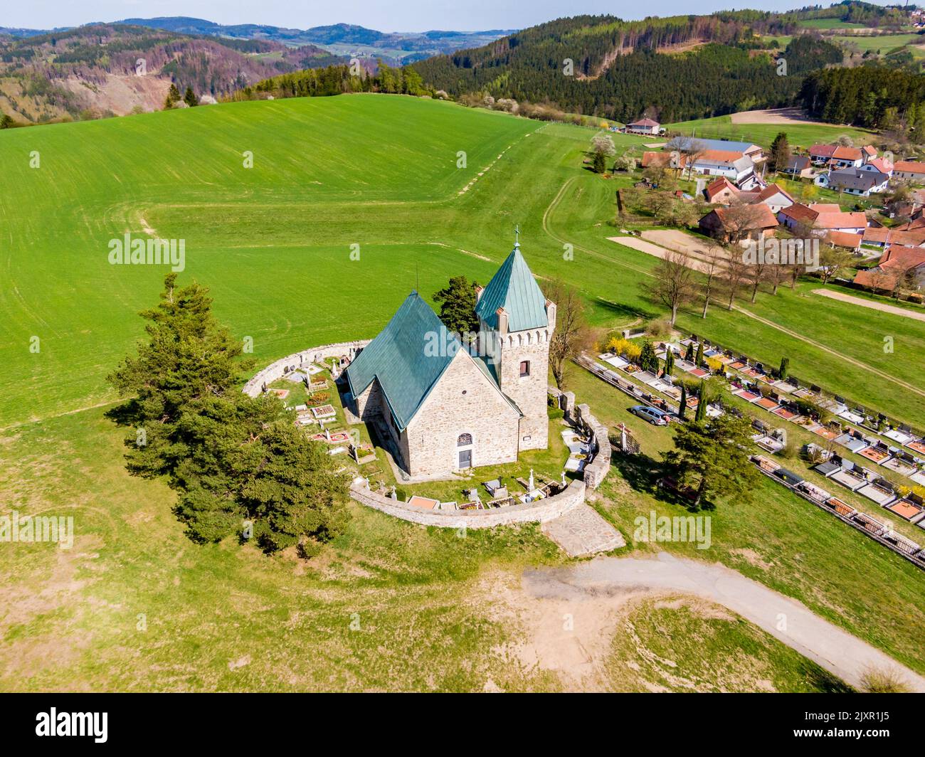 Aerial view of St Michael chapel in czech republic. Chapel is one of ...