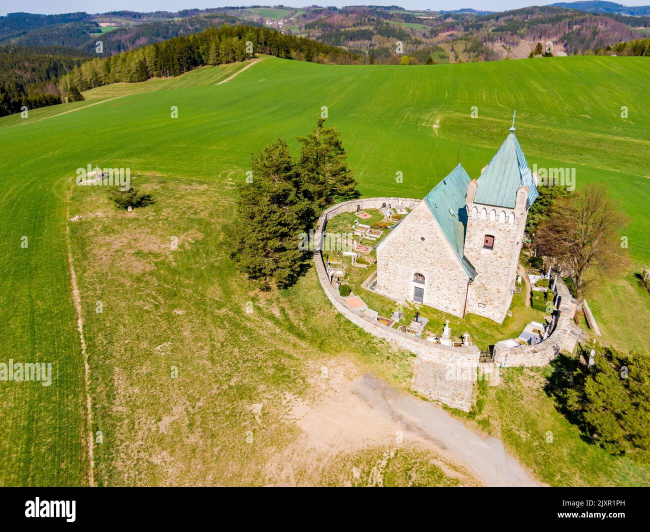 Aerial view of St Michael chapel in czech republic. Chapel is one of ...