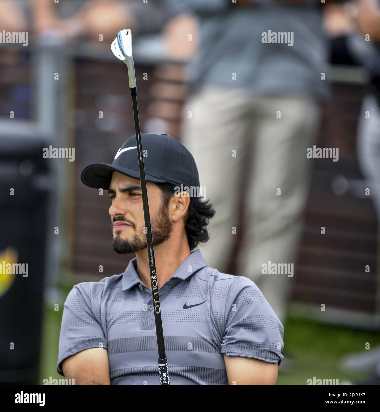 Mexican golfer Abraham Ancer is seen on the practice range during round ...