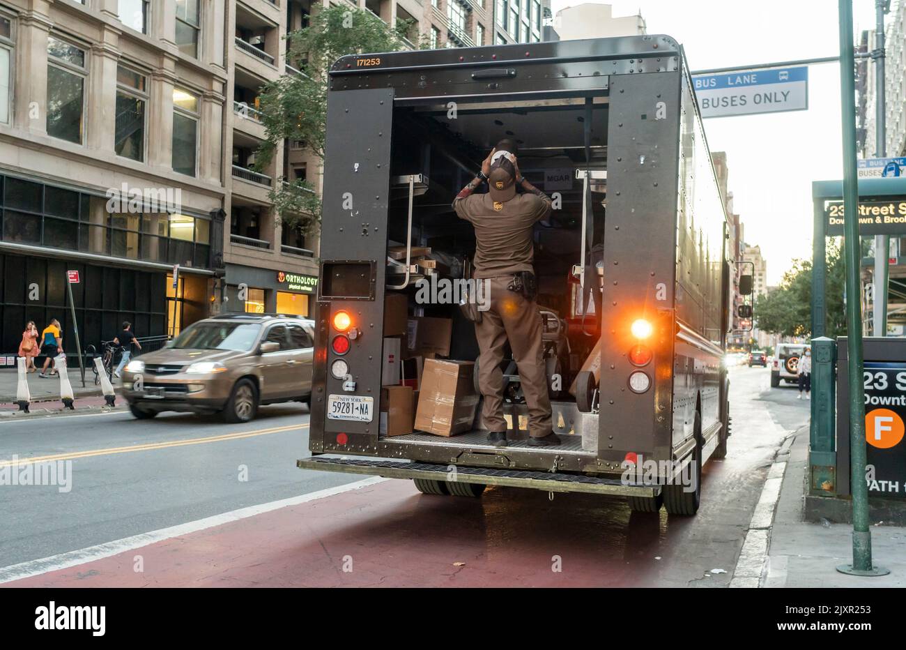 UPS worker in his truck in Chelsea in New York on Thursday, September 1 ...