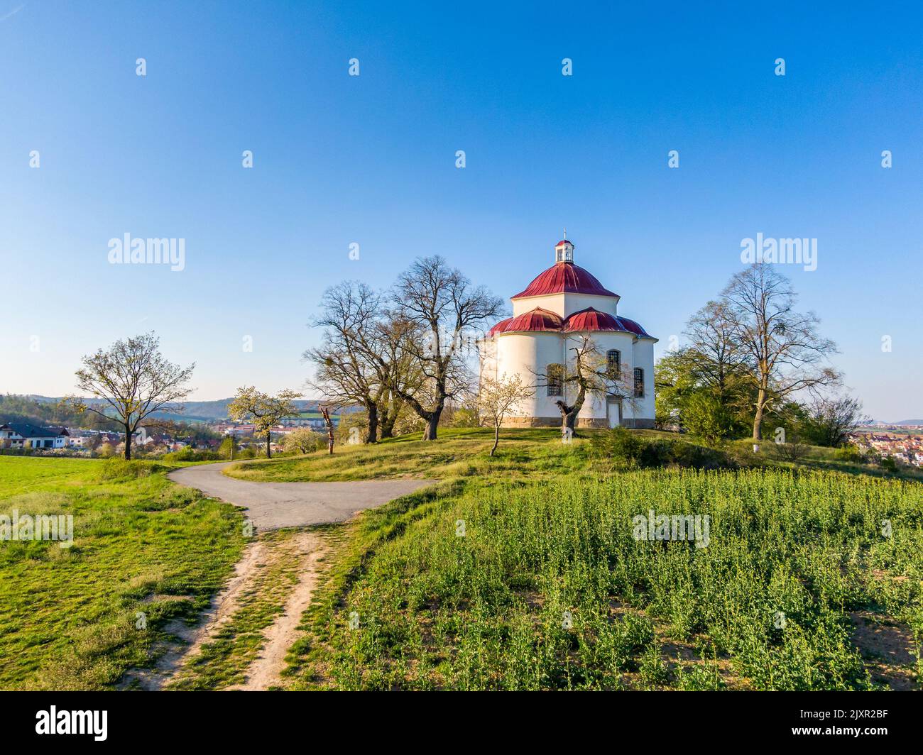 Aerial view of baroque chapel near Rosice city, Czech republic ...