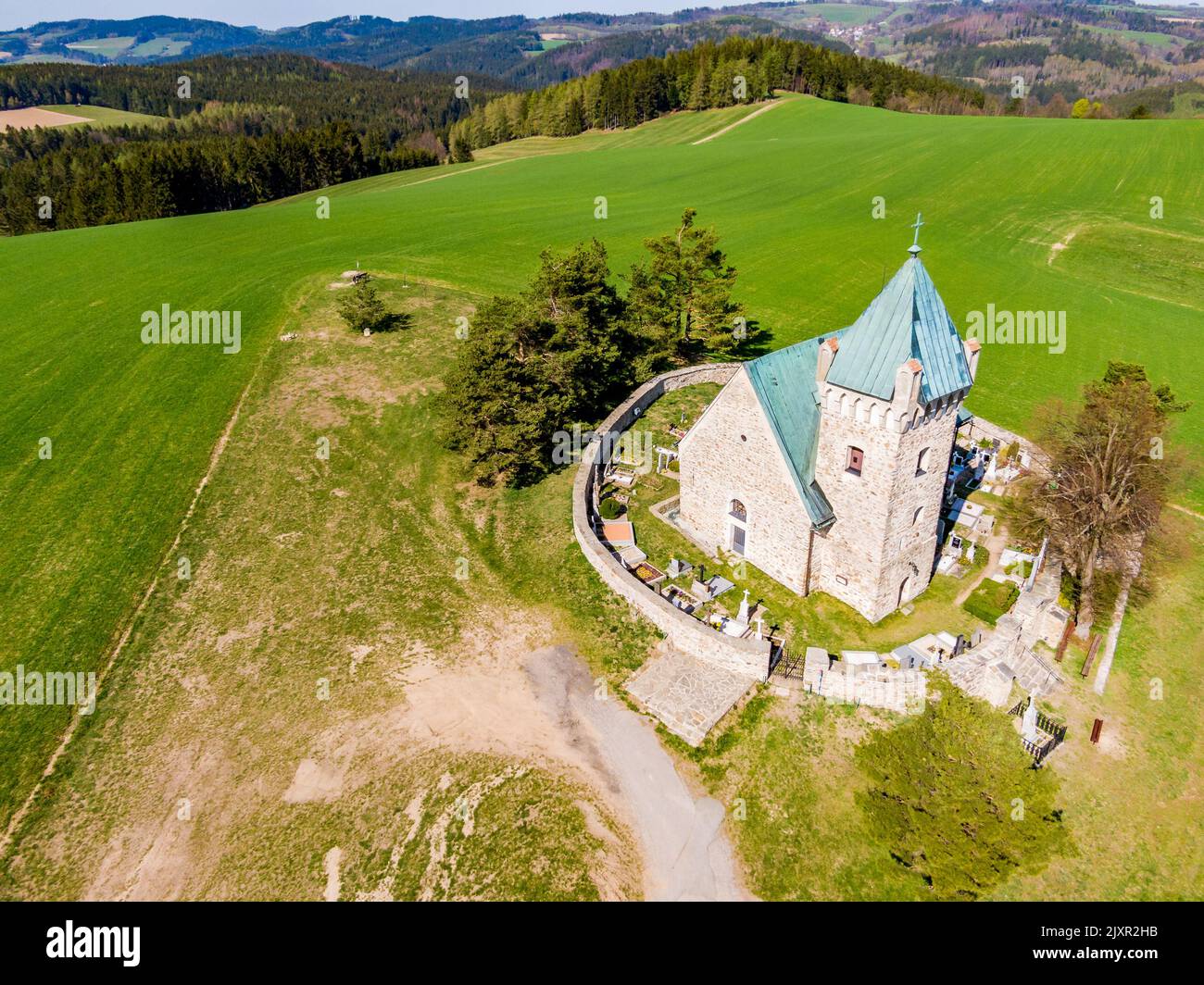 Aerial view of St Michael chapel in czech republic. Chapel is one of ...