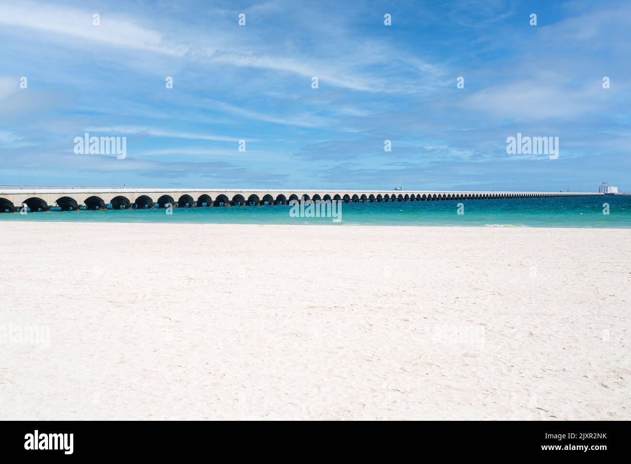 The beach and the famous pier at Progreso near Merida in Mexico Stock ...