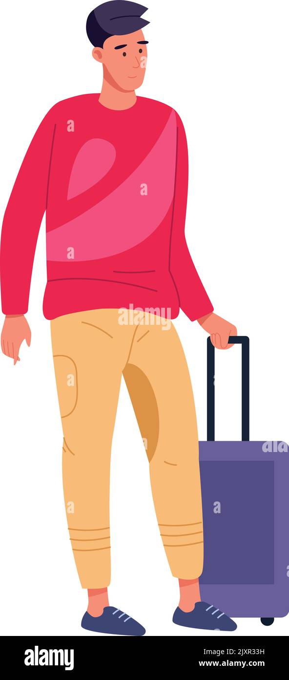 Man with suitcase. Travelling person. Standing tourist character ...