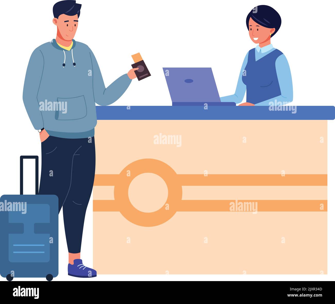 Airport passport check. Flight departure pass counter isolated on white ...