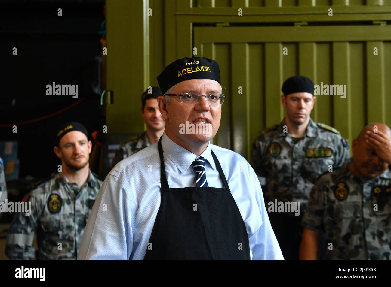 Prime Minister Scott Morrison cooks breakfast on the Canberra class ...