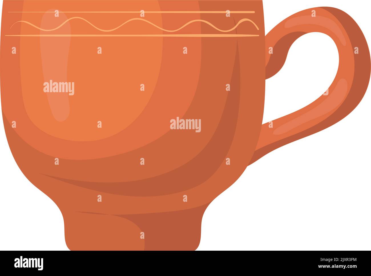 Ceramic mug icon. Cartoon brown clay cup isolated on white background ...