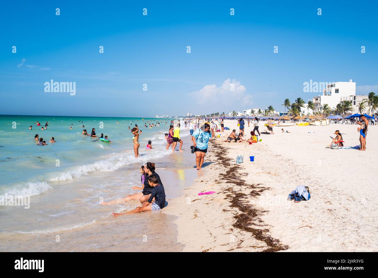 People enjoying the beach at Progreso near Merida in Mexico Stock Photo ...