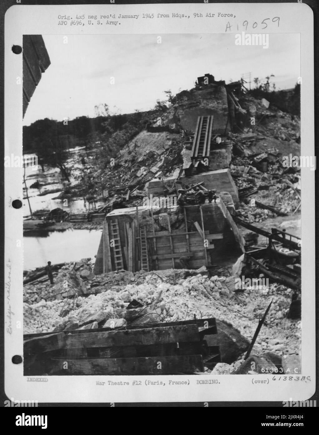 Bomb Damage To A Railroad Bridge In Paris, France. 30 Aug 1944 Stock ...