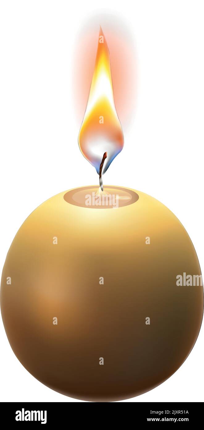 Burning candle. Realistic lit wax. Decorative light isolated on white ...