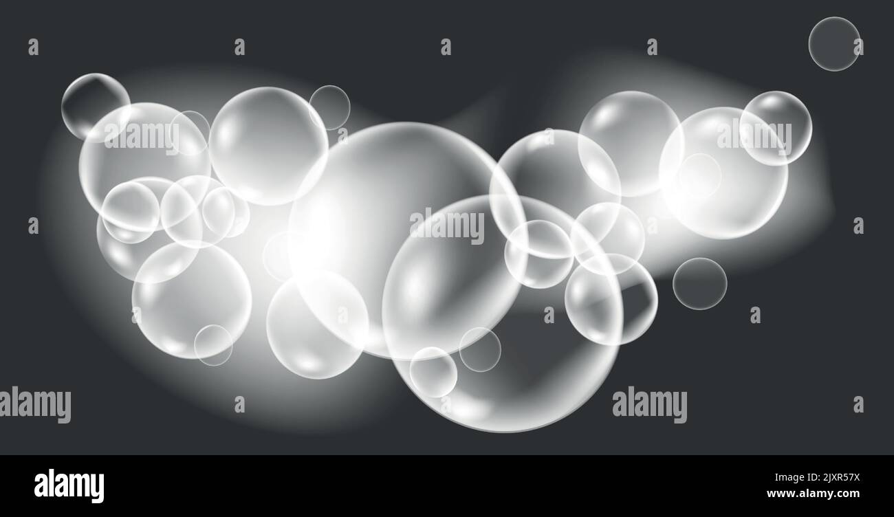 Soap foam bubbles. Realistic white glowing mockup isolated on white ...