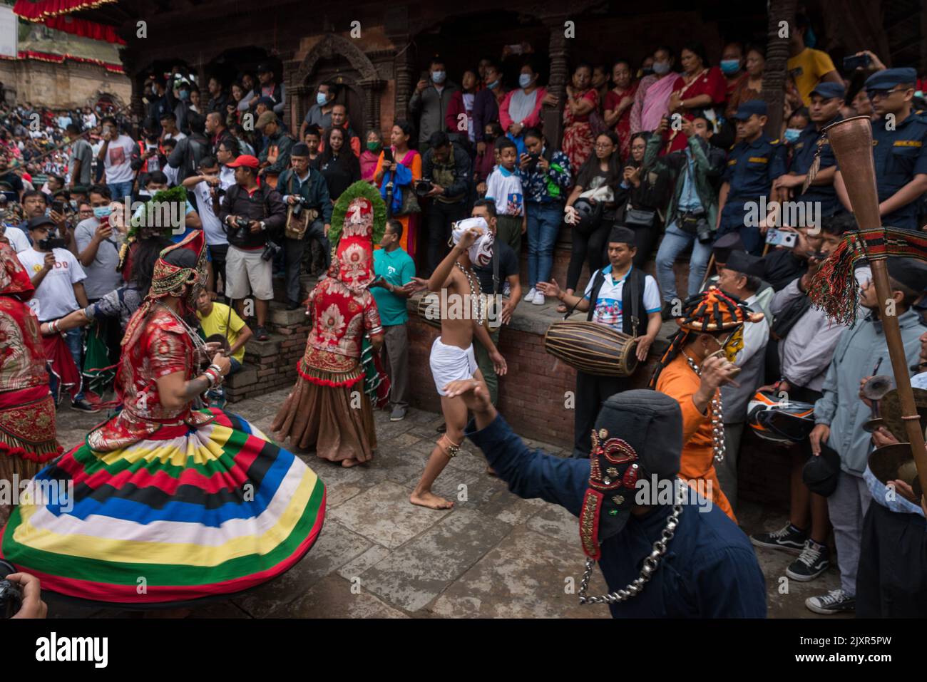 Traditional Nepali masked dancers perform the ritual dance during the ...