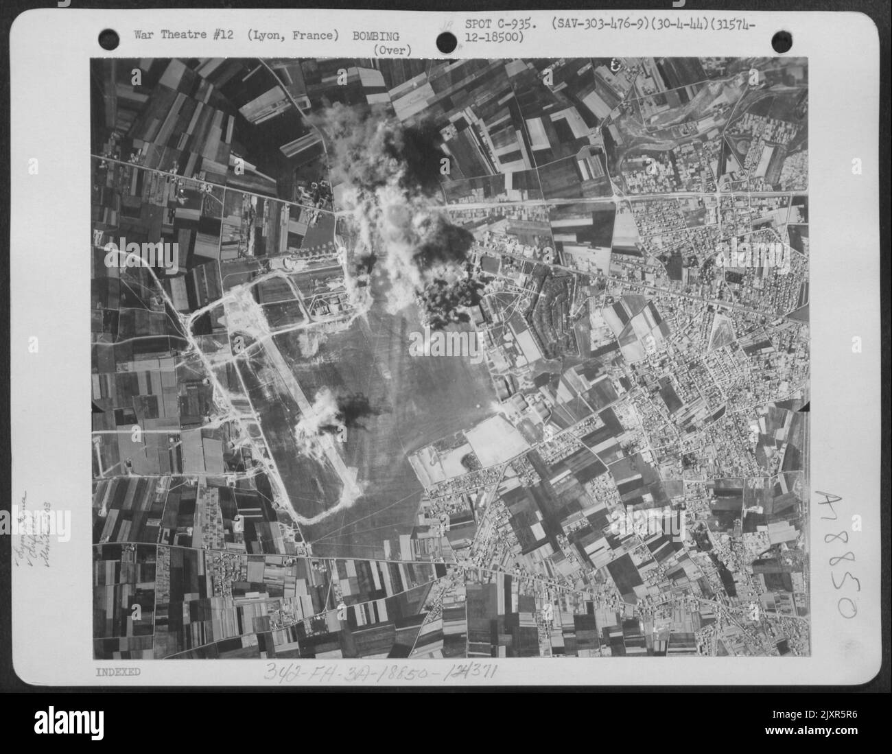 Bomb Bursts On Installations And Runways At Lyon-Bron Airfield, In ...