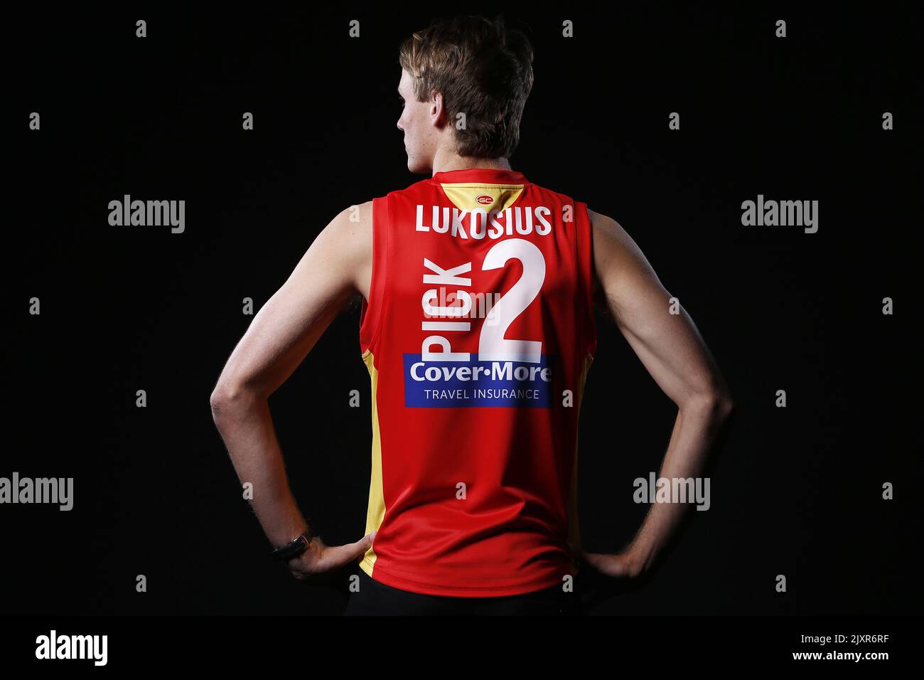Number 2 draft pick Jack Lukosius of the Suns poses for a photograph ...