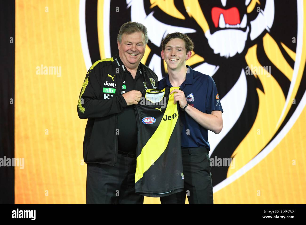 Number 20 pick Riley Collier-Dawkins (right) is seen during the 2018 ...