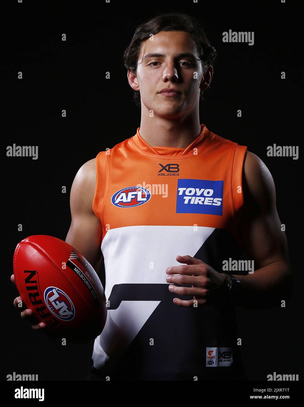 Number 11 draft pick Jye Caldwell of the Giants poses for a photograph ...