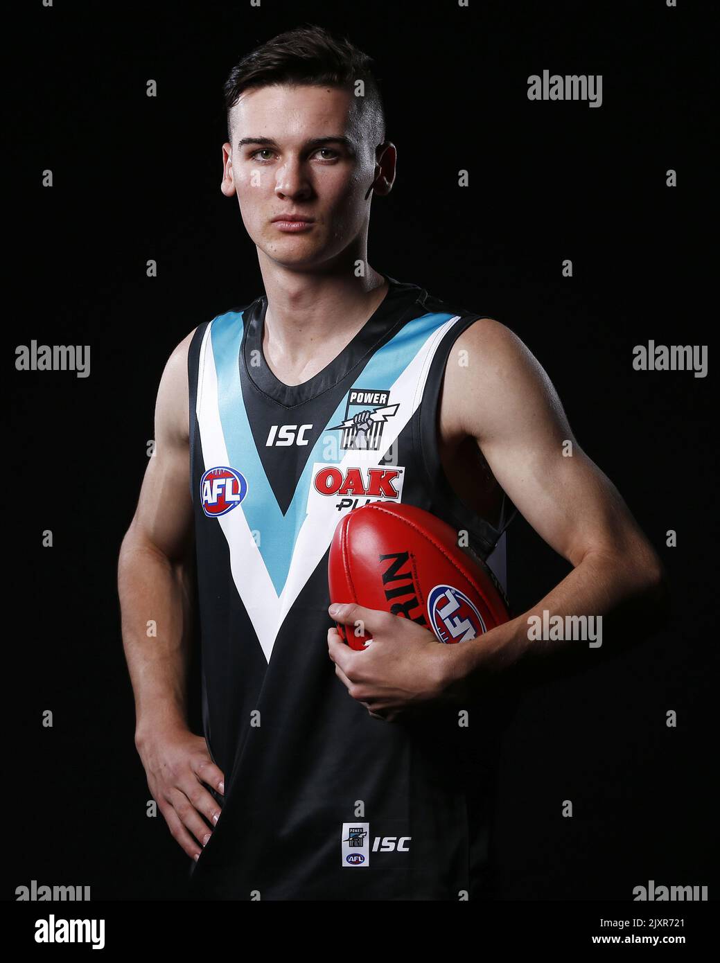 Number 5 draft pick Connor Rozee of the Power poses for a photograph ...