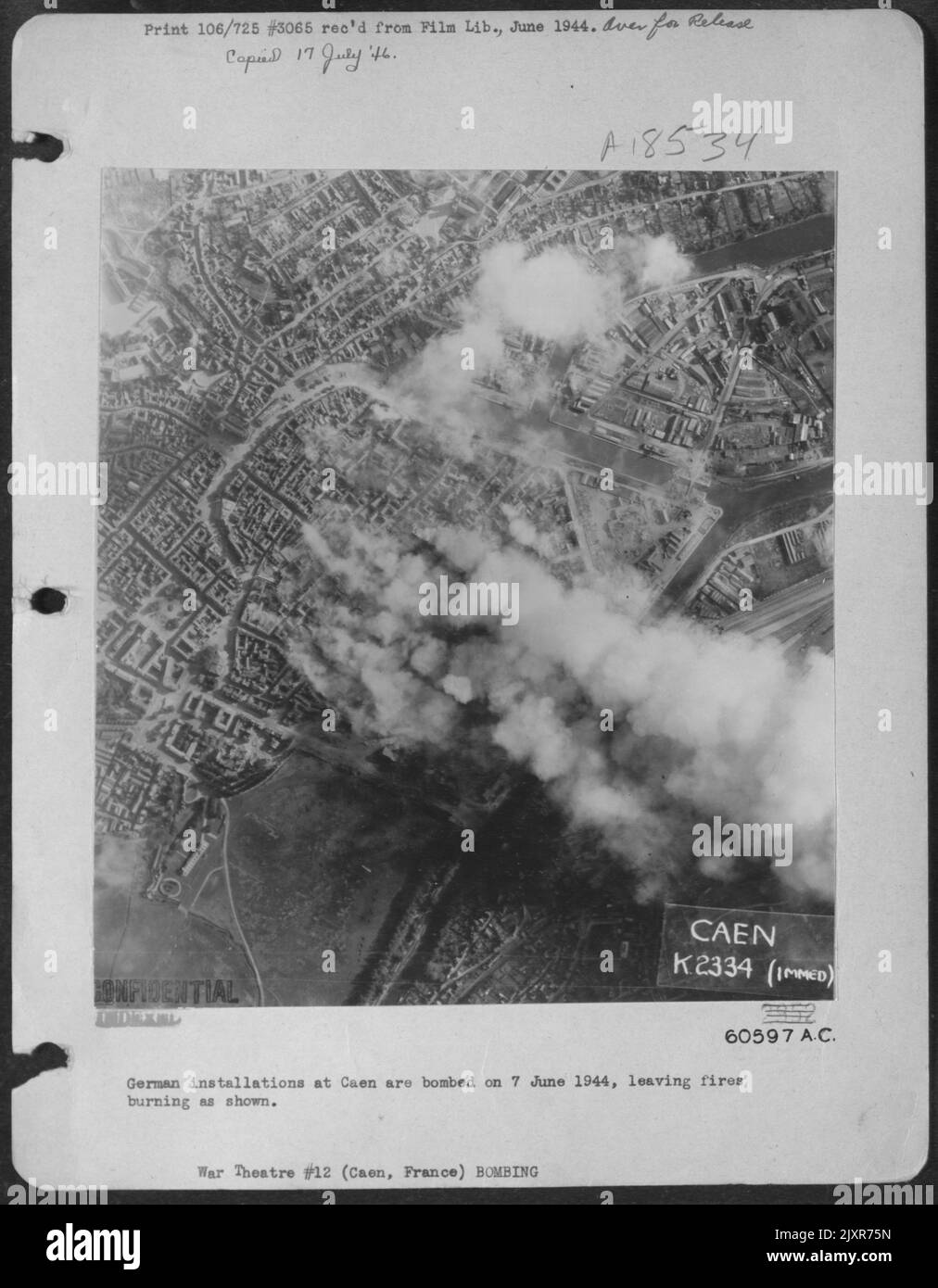 German Installations At Caen Are Bombed On 7 June 1944, Leaving Fires ...