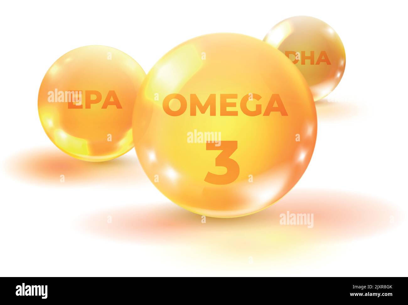 Omega 3 balls. Realistic golden pills. Oil drop isolated on white ...